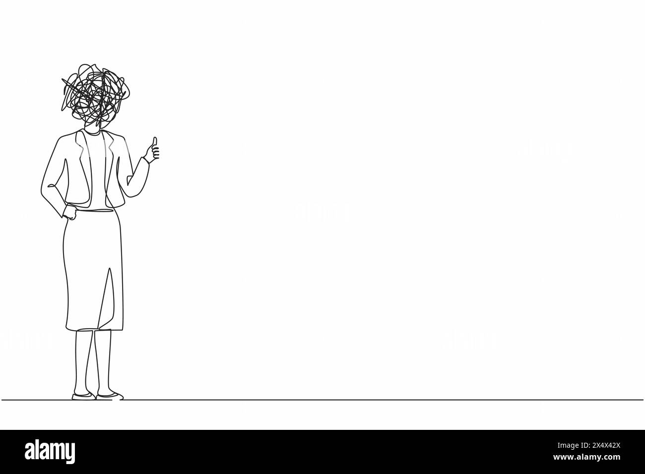 Continuous one line drawing businesswoman with round scribbles instead ...