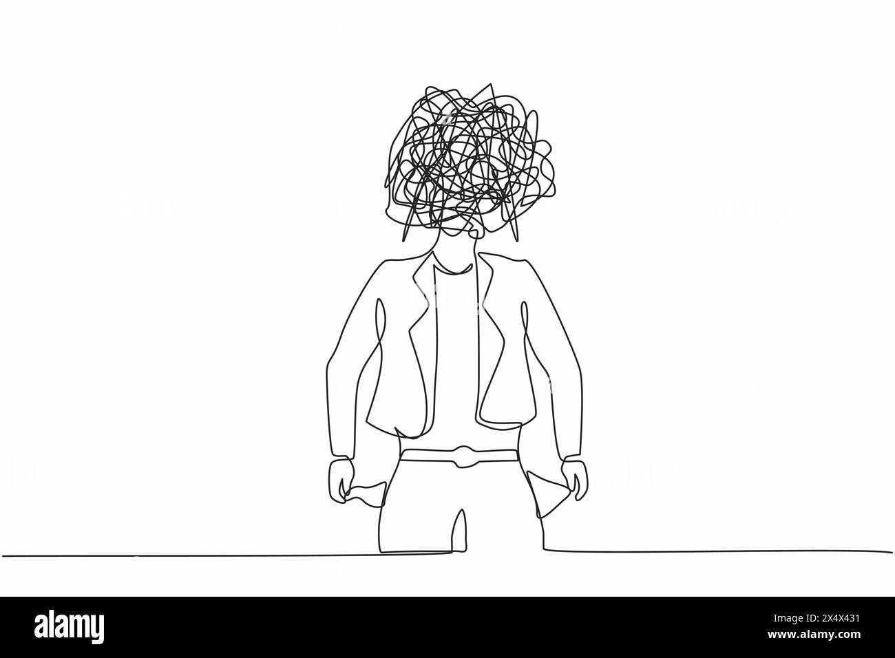 Single one line drawing businesswoman with round scribbles instead of a ...