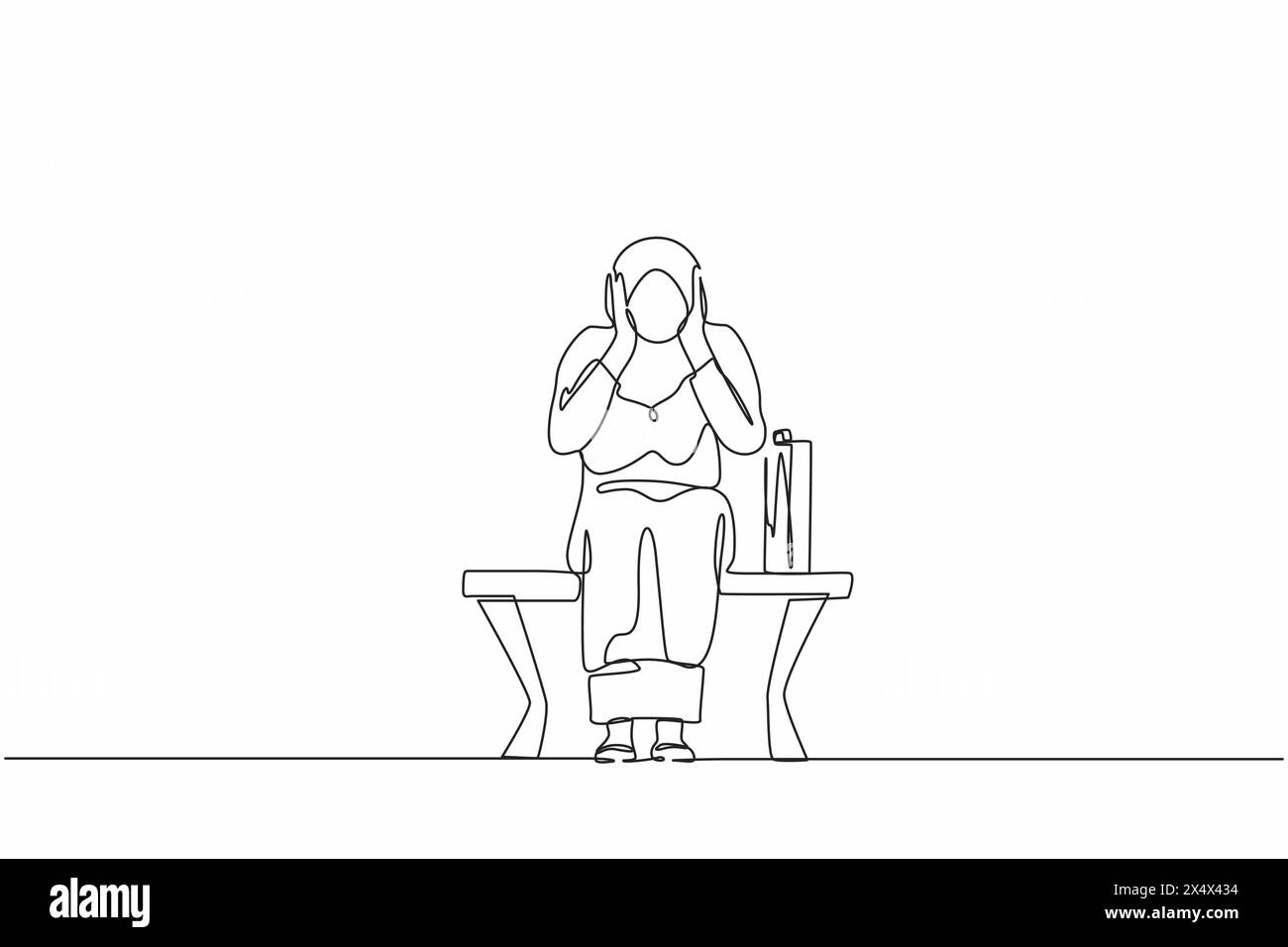Single one line drawing sad Arabian businesswoman, depression. Lonely ...