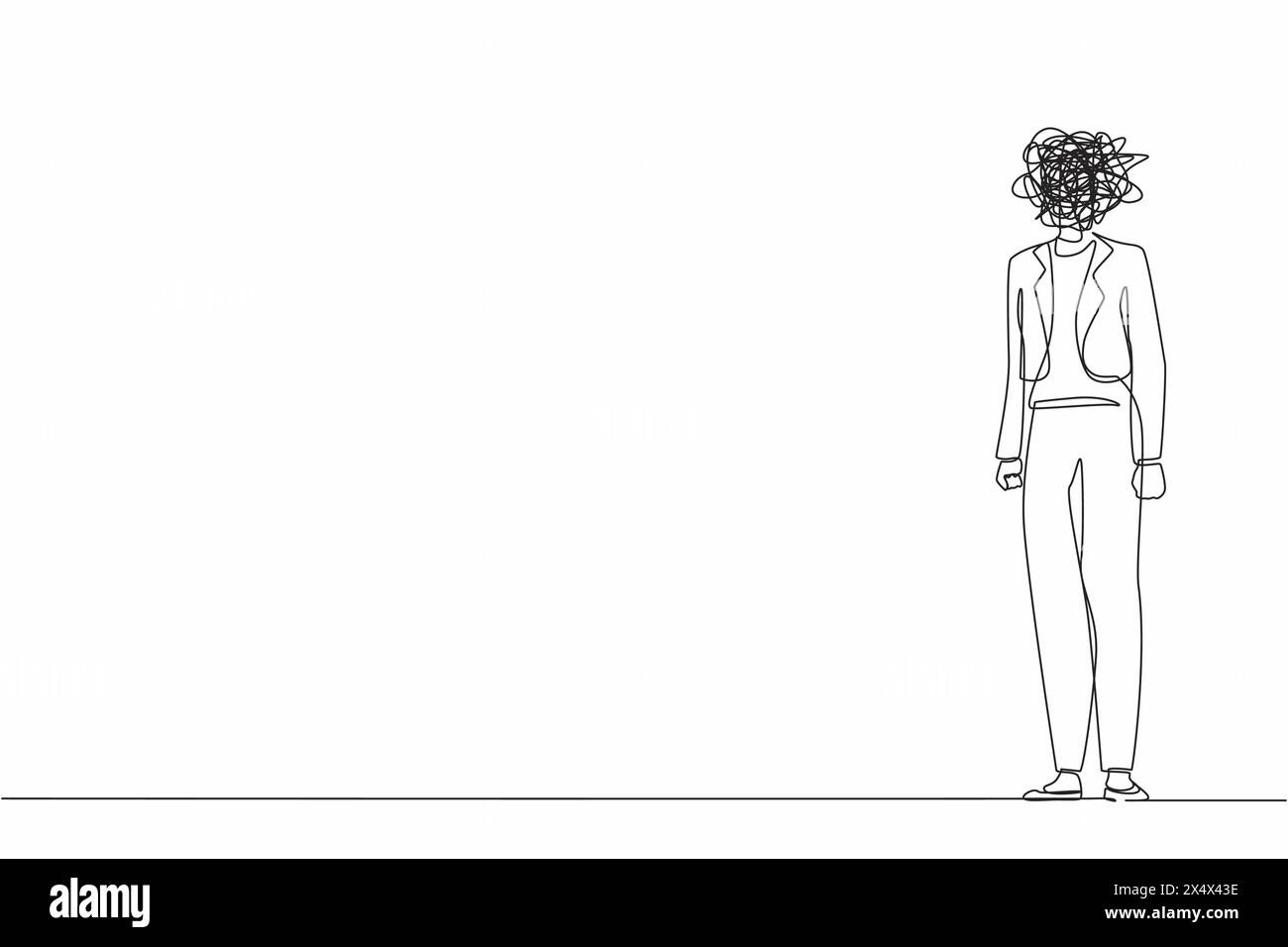 Continuous one line drawing businesswoman with round scribbles instead ...