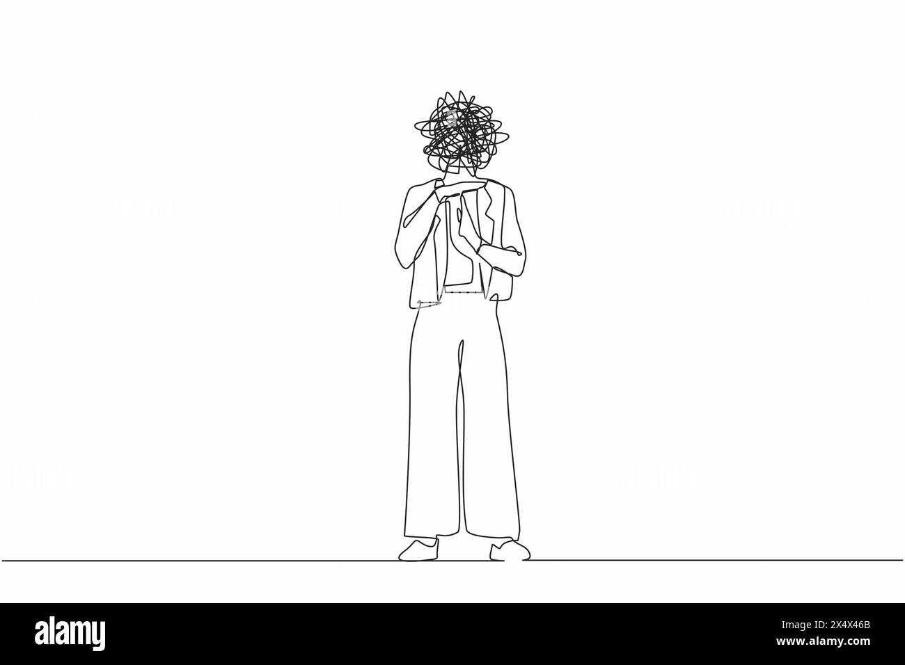 Continuous one line drawing businesswoman with round scribbles instead ...