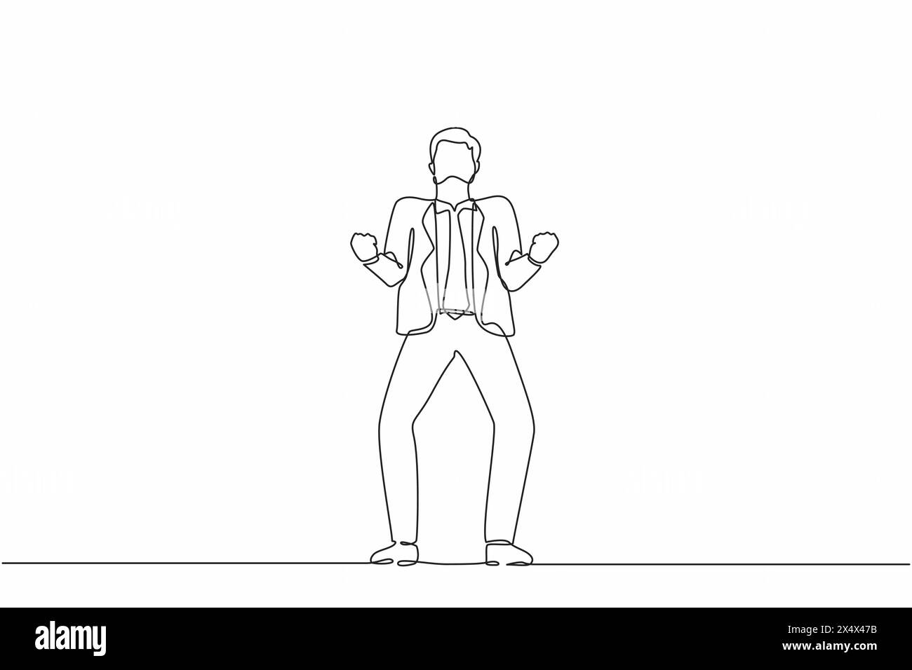 Continuous one line drawing happy businessman standing with both hands ...