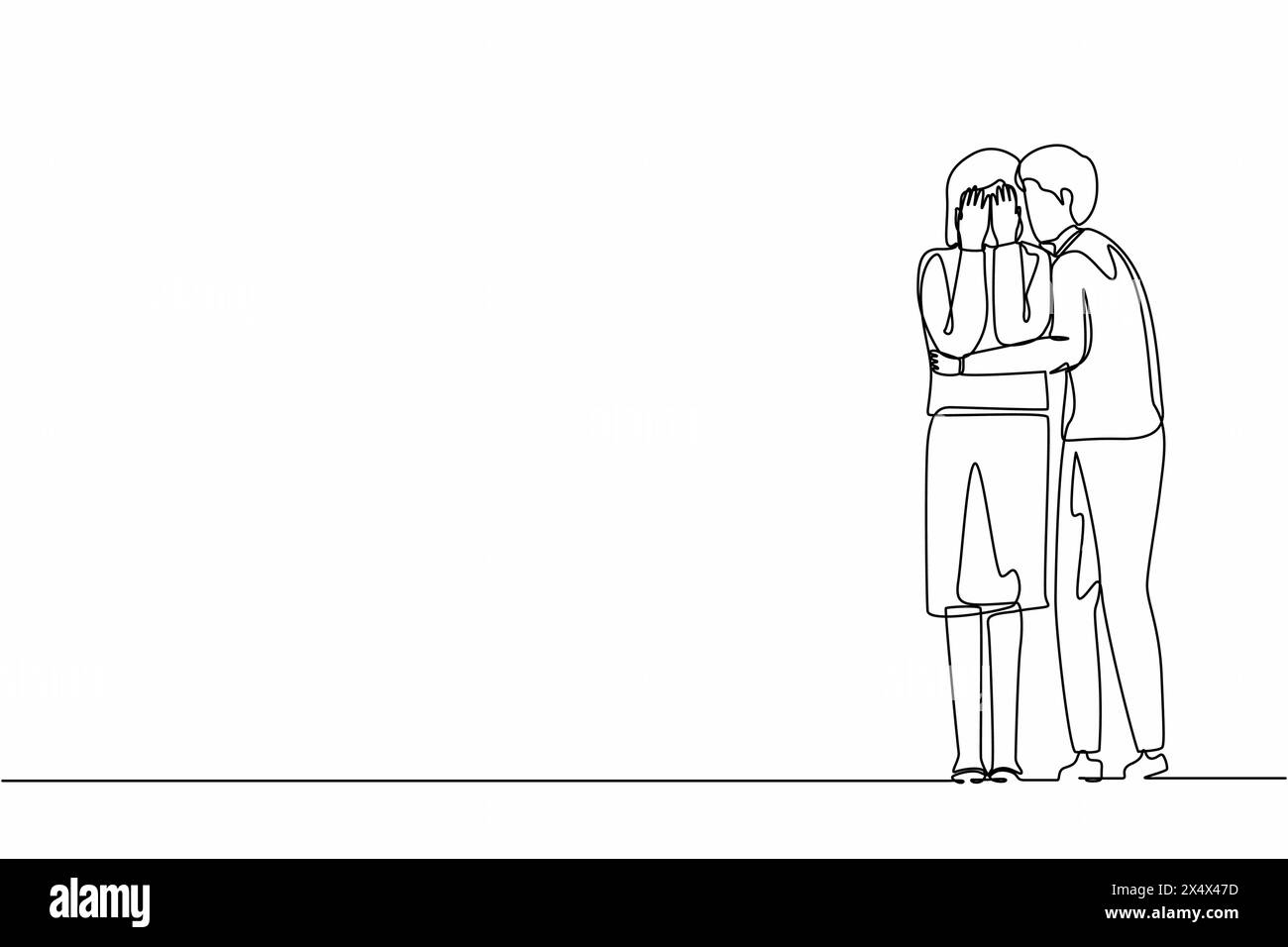 Single one line drawing man comforting her crying best friend ...