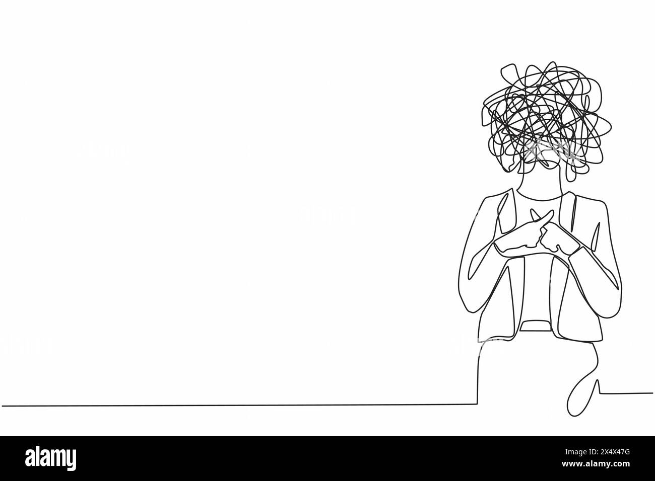 Single one line drawing businesswoman with round scribbles instead of ...