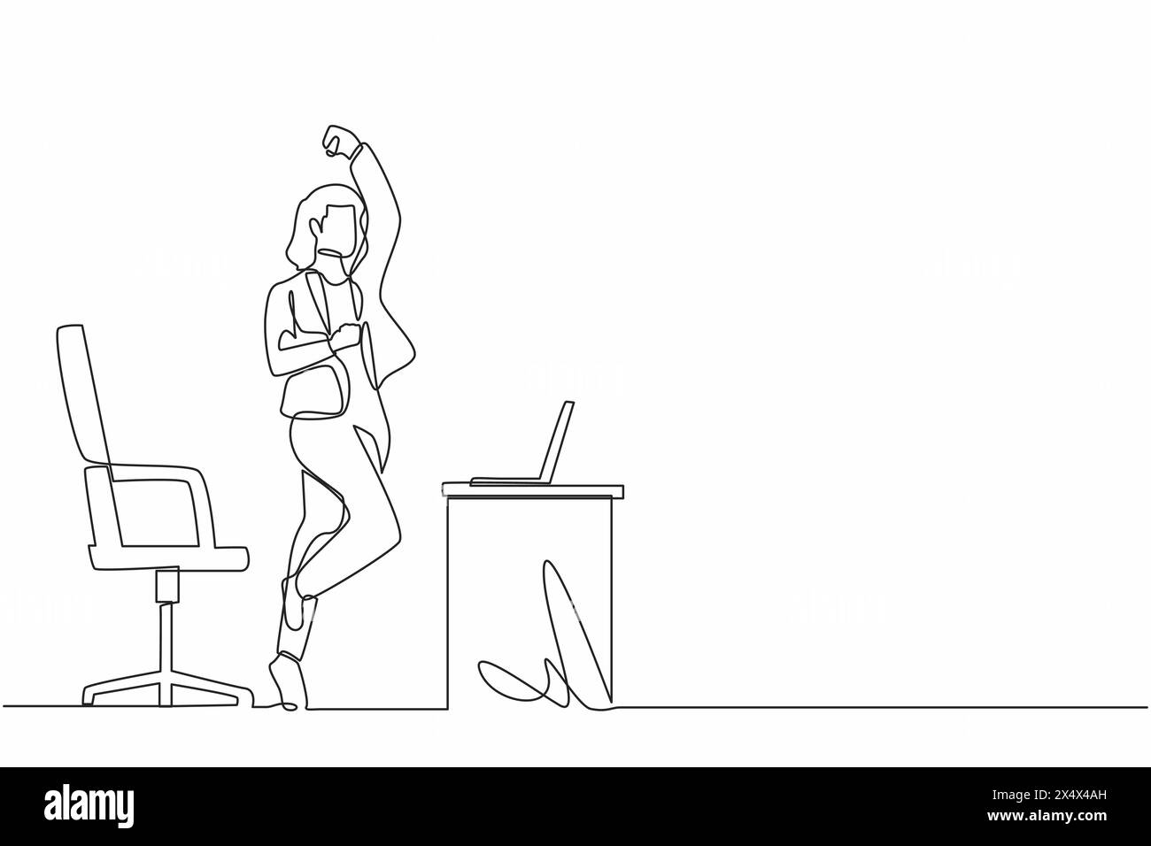 Single continuous line drawing happy businesswoman jumping and dancing ...