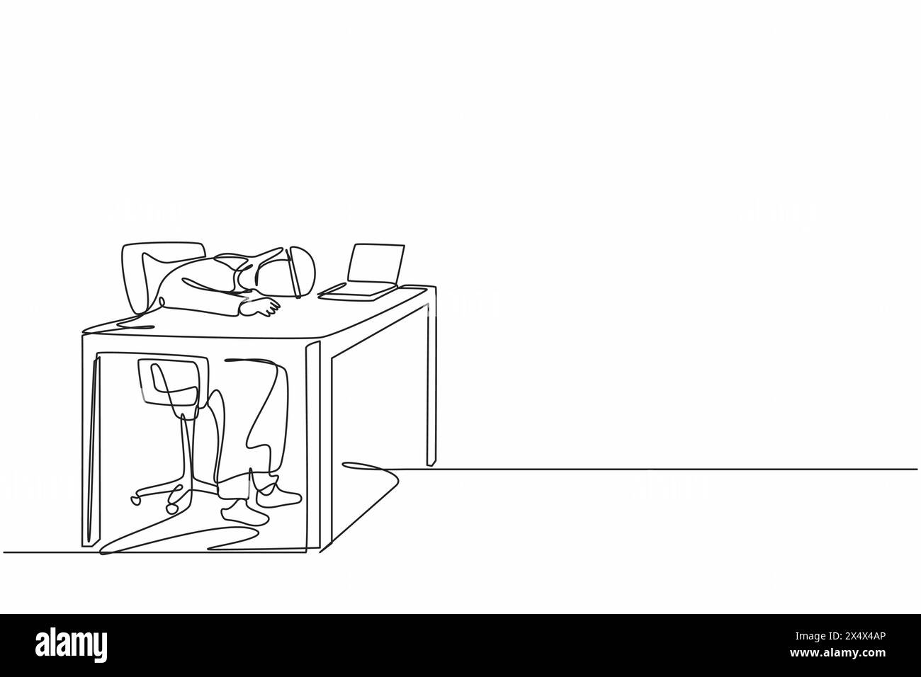 Single one line drawing exhausted sick tired Arabian male manager in ...