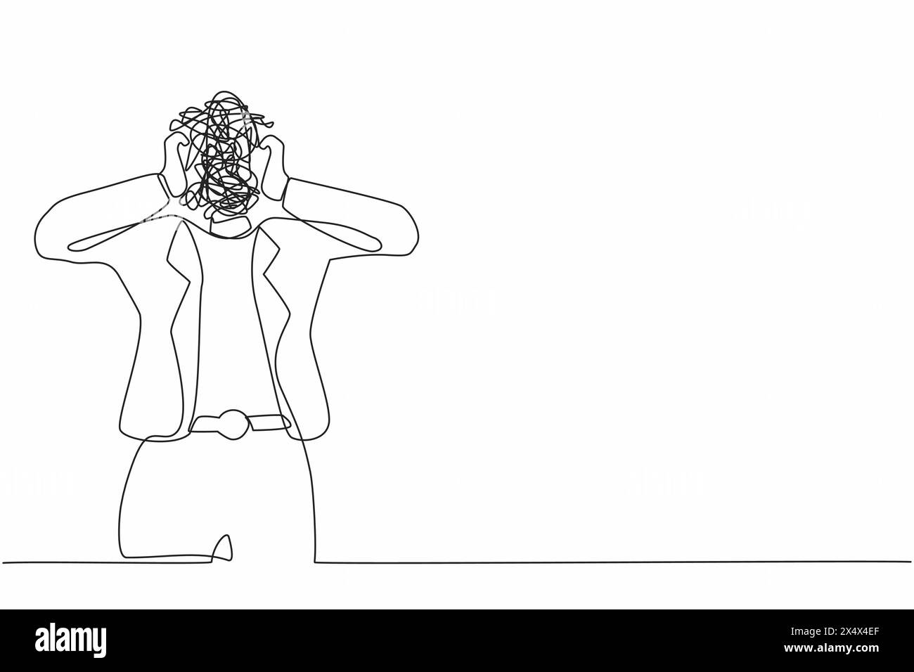 Single continuous line drawing businesswoman with round scribbles ...