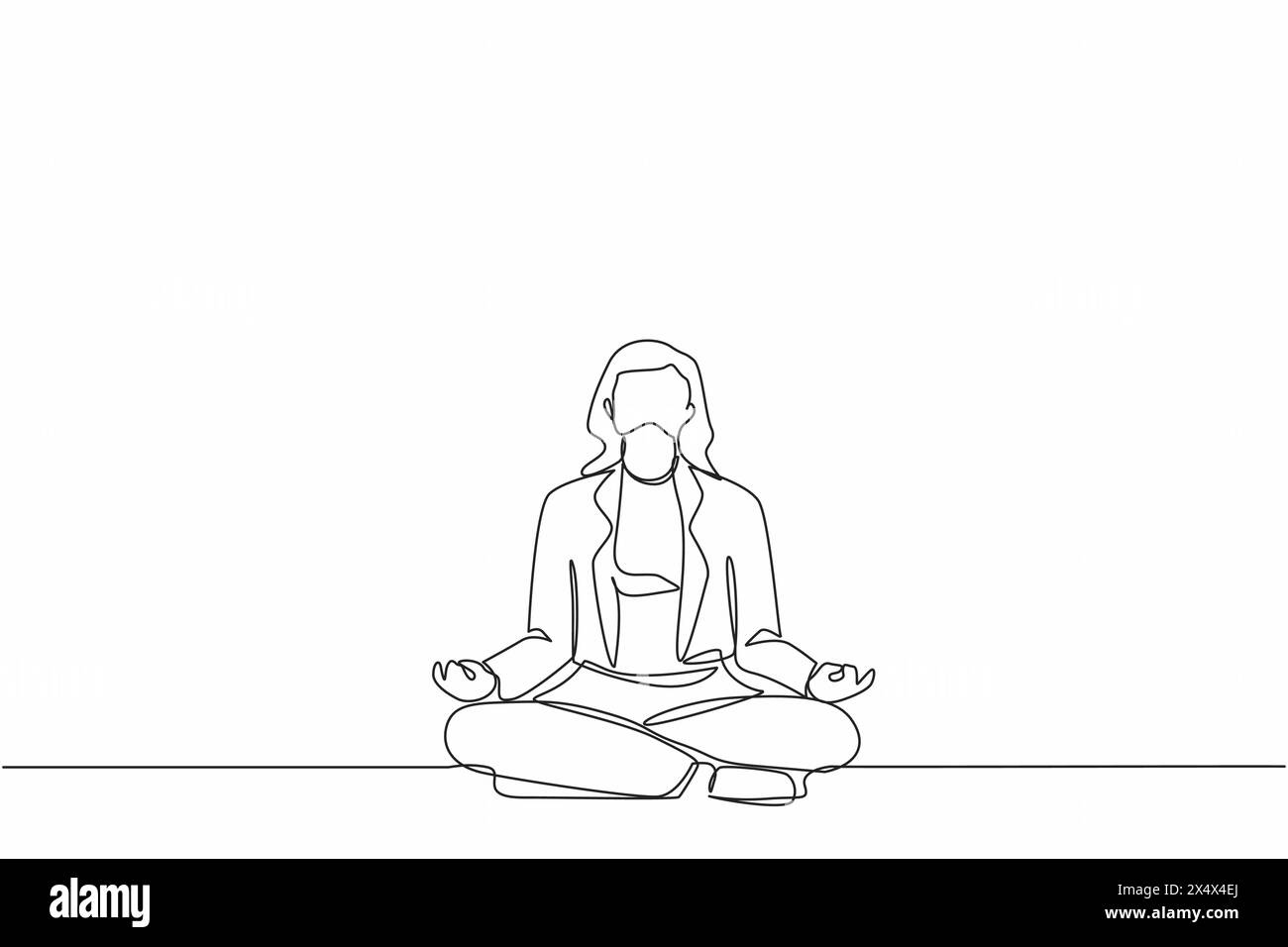 Continuous one line drawing young businesswoman doing yoga. Office ...
