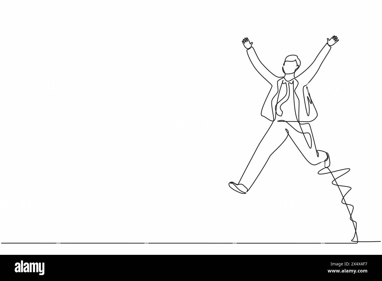 Single continuous line drawing happy businessman jump with both hands ...