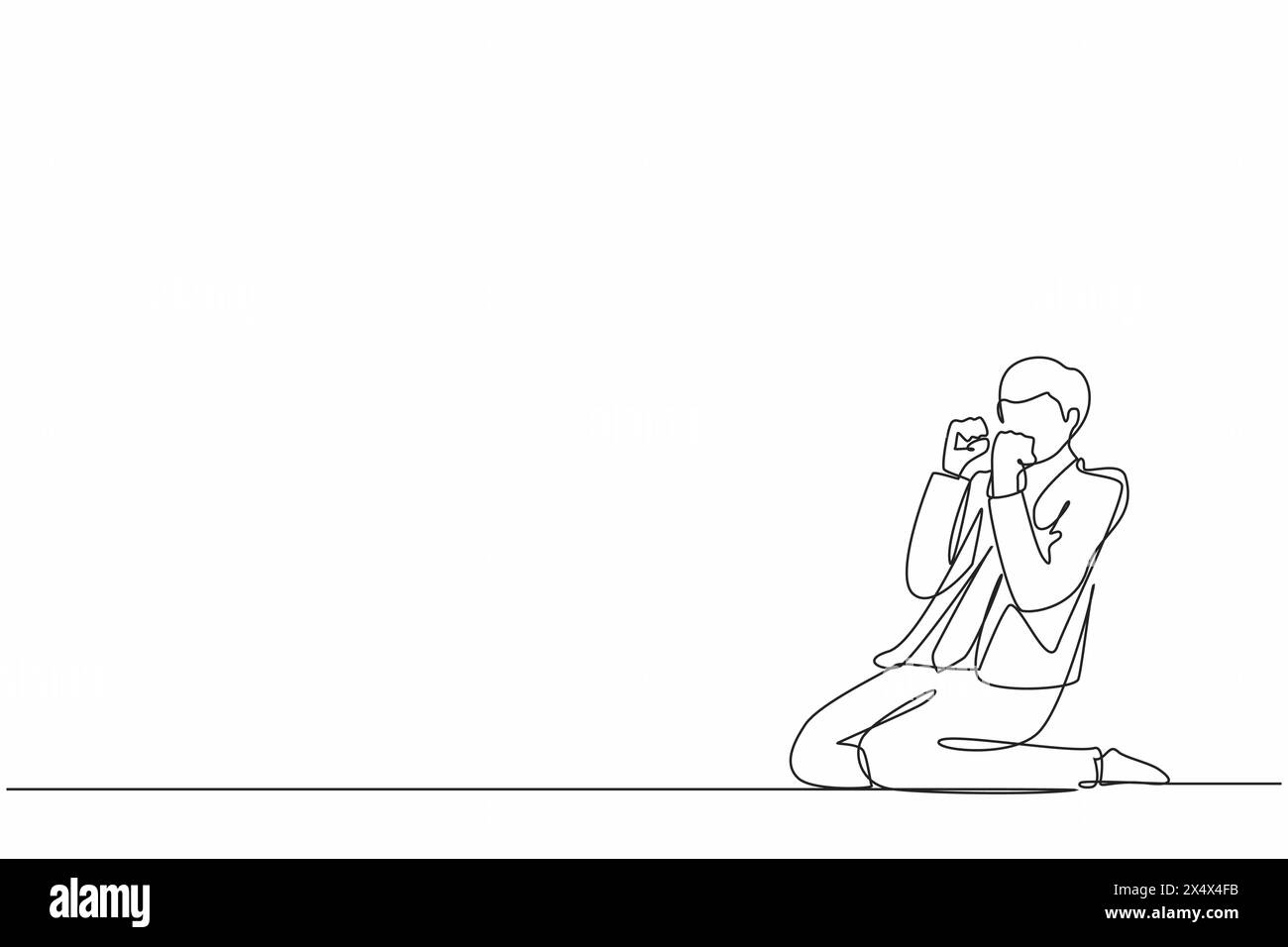 Single continuous line drawing happy businessman kneeling with gesture ...