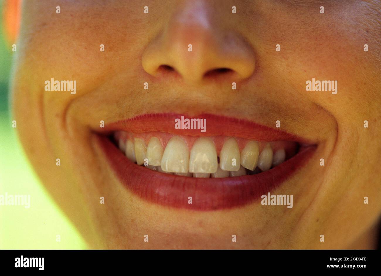 close up mouth smiling with nice white teeth natural light outdoor ...