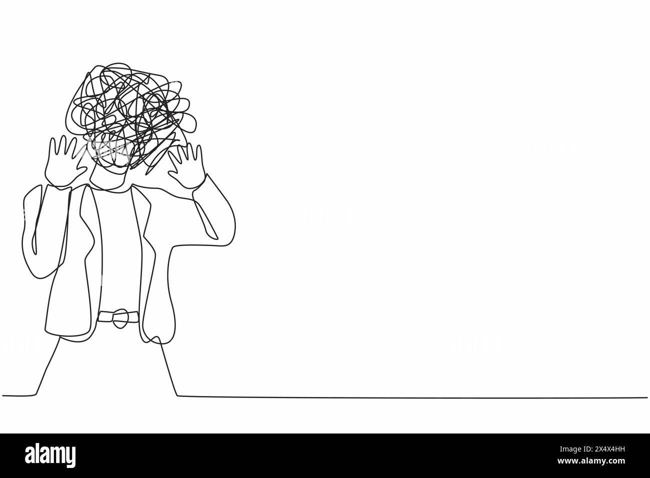 Single one line drawing businesswoman with round scribbles instead of ...