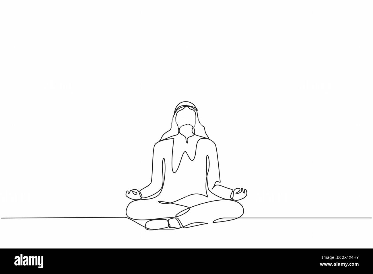 Single continuous line drawing Arabian businessman doing yoga. Office ...
