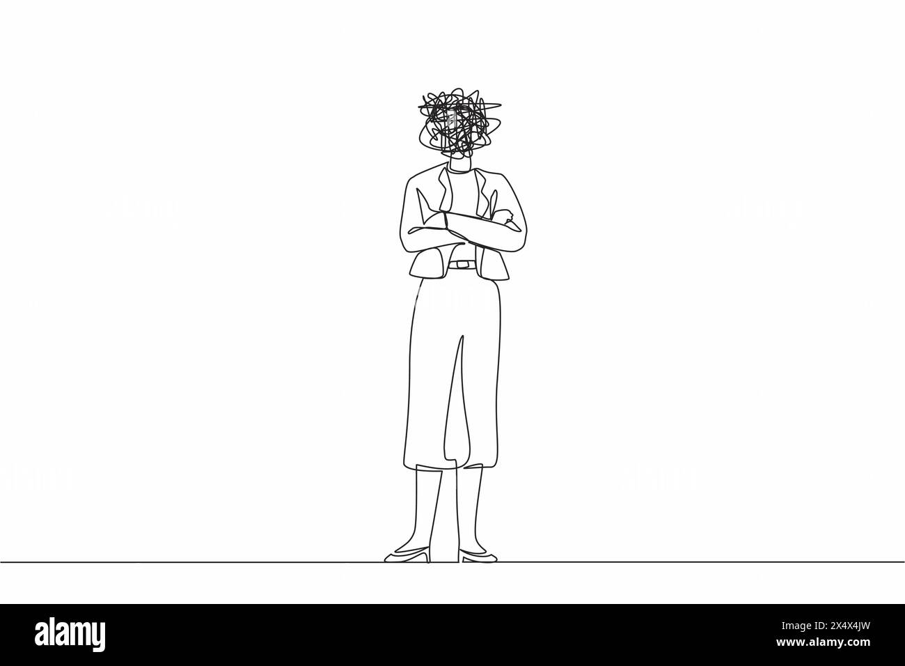 Continuous one line drawing businesswoman with round scribbles instead ...