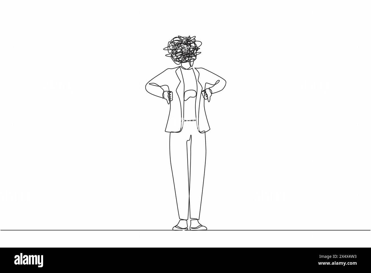 Single continuous line drawing businesswoman with round scribbles ...