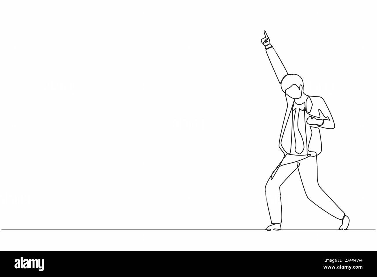 Continuous one line drawing happy businessman standing with raise one ...