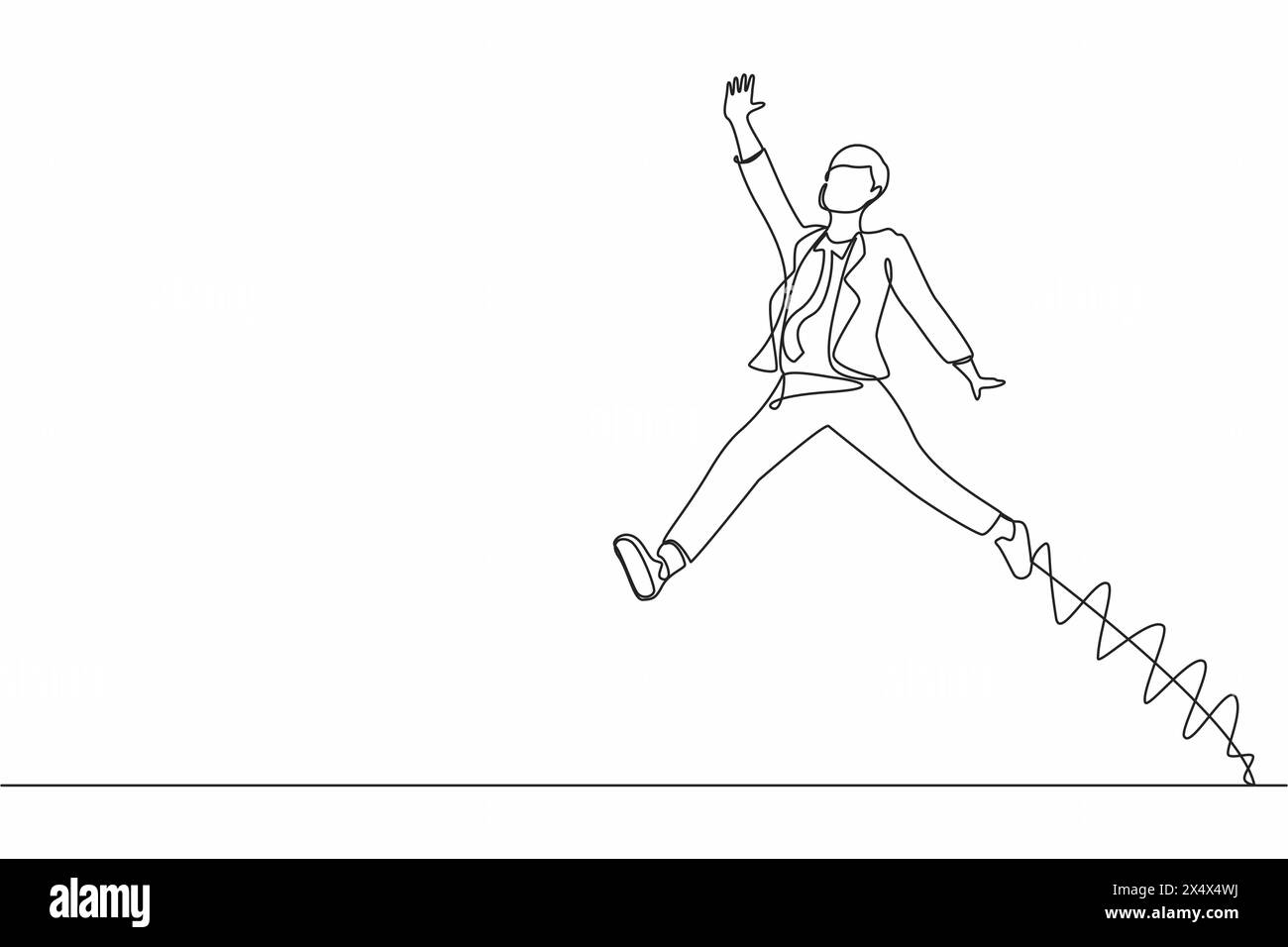 Single continuous line drawing happy businessman jumping with spreads ...