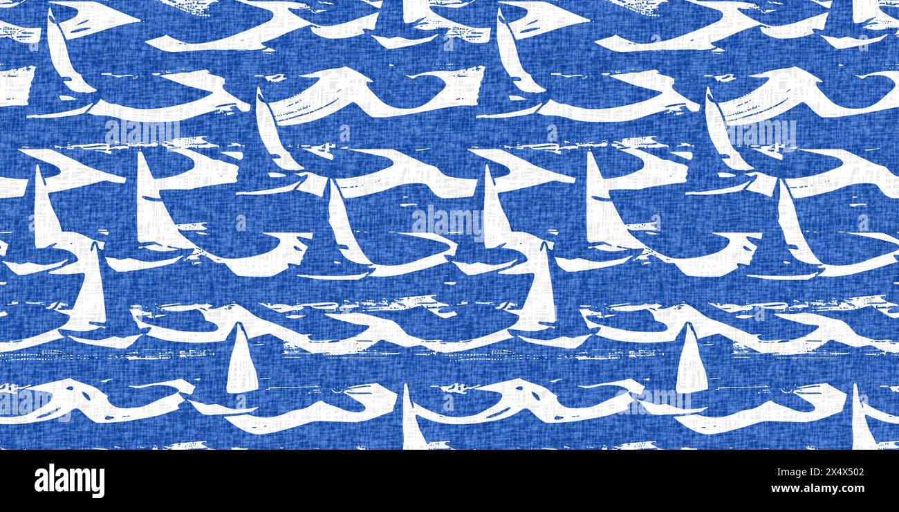 Coastal sail boat in azure ocean blue seamless border background ...