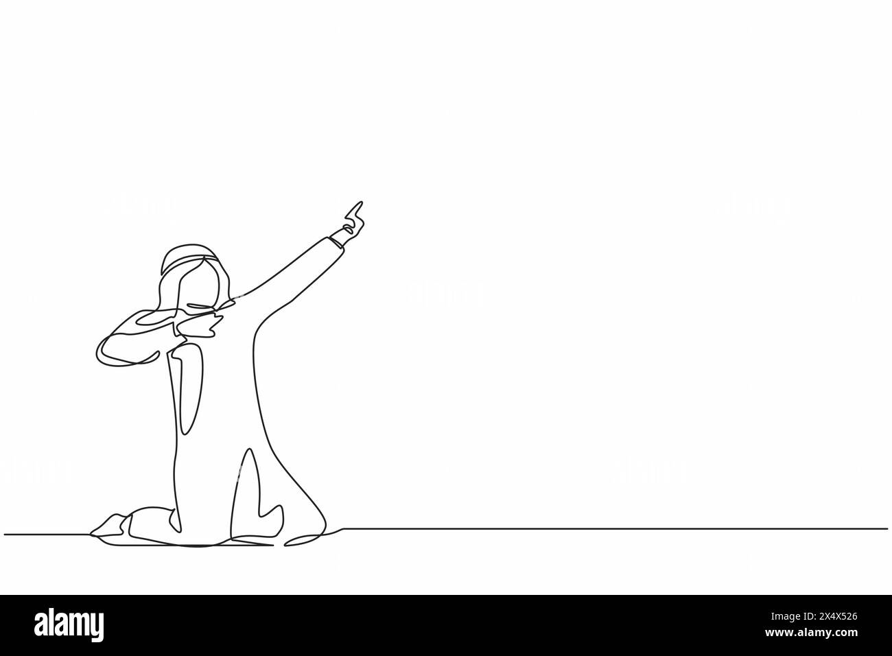 Continuous one line drawing happy Arabian businessman kneeling with ...