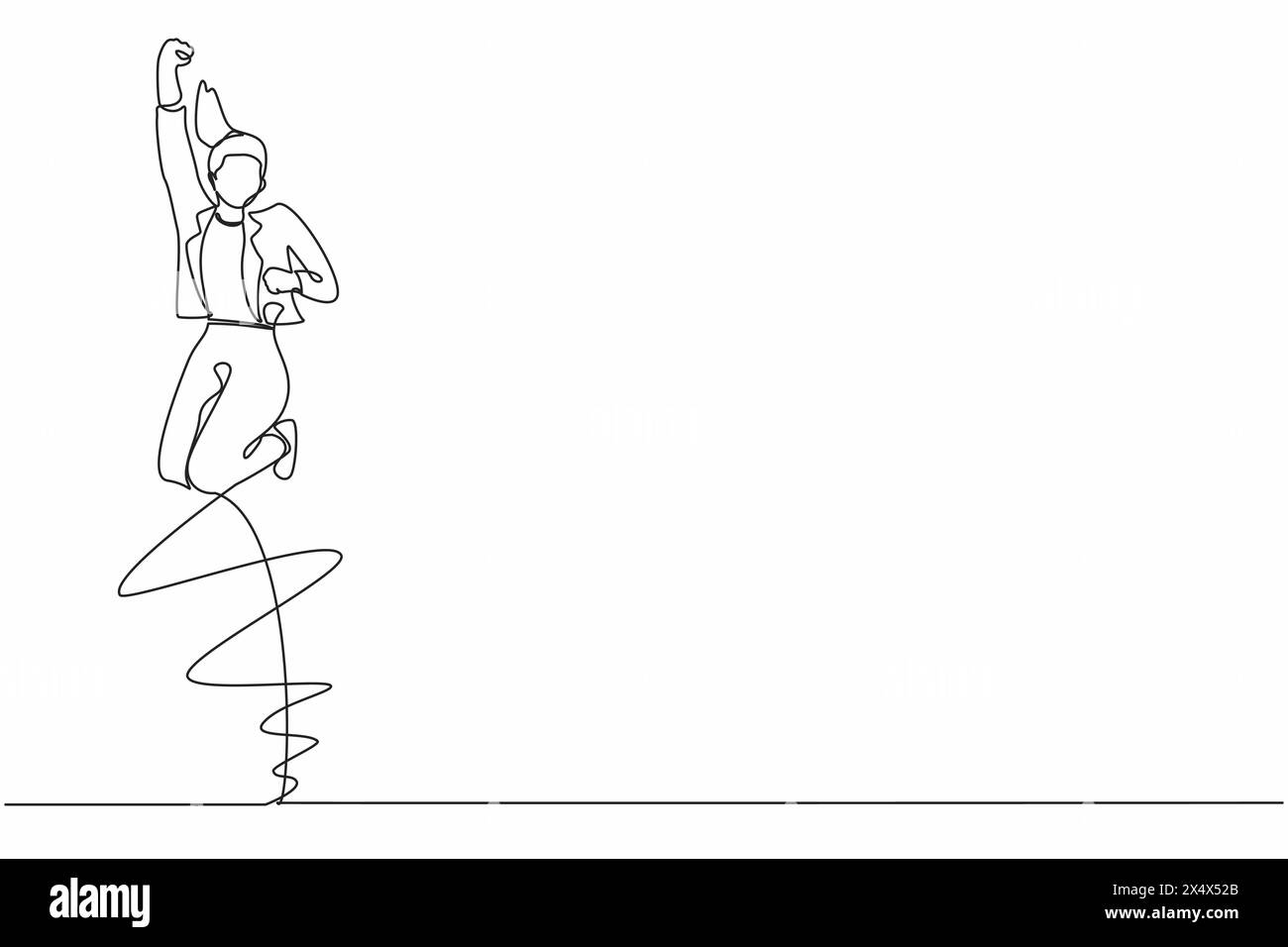 Single continuous line drawing happy businesswoman jump with folds one ...