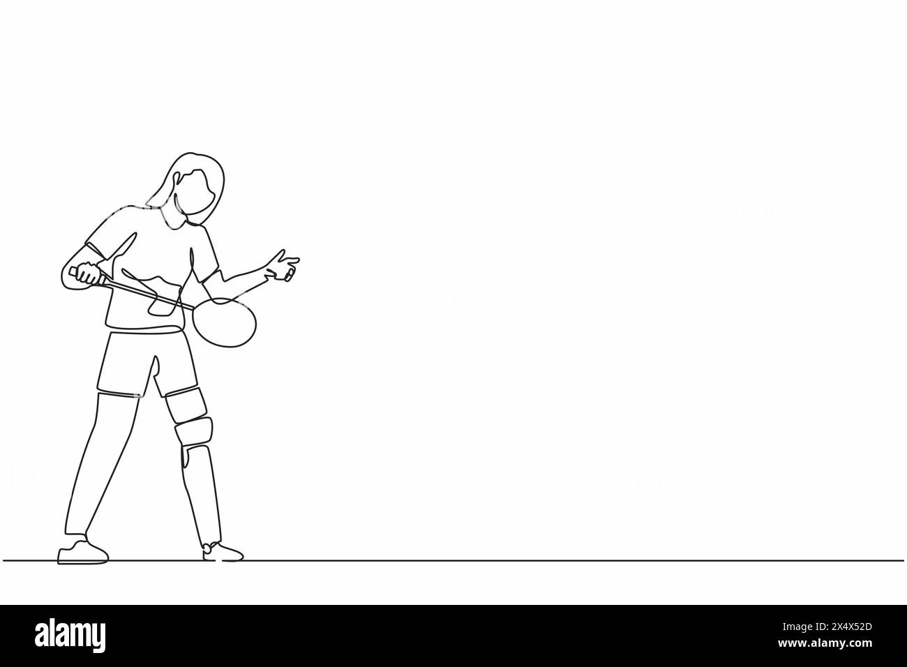 Single continuous line drawing female athlete playing badminton. woman ...