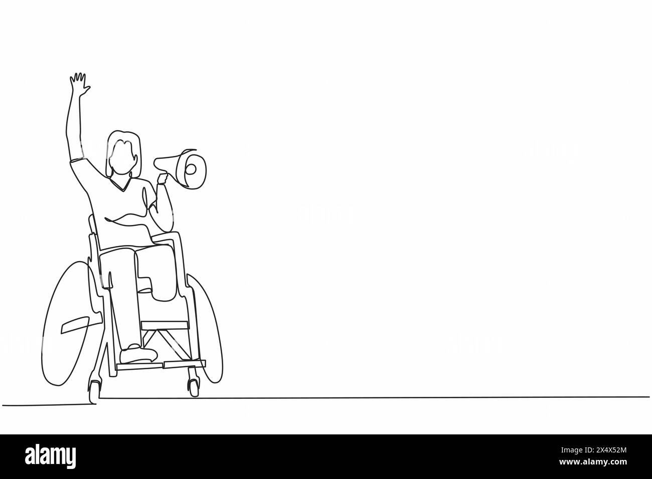 Continuous one line drawing happy disability young woman in wheelchair ...