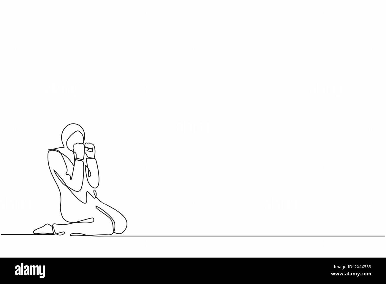 Single continuous line drawing happy Arab businesswoman kneeling with ...