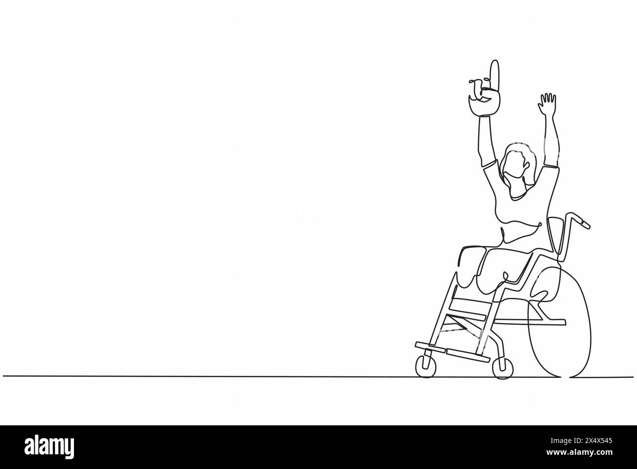 Single one line drawing happy disability young woman in wheelchair ...