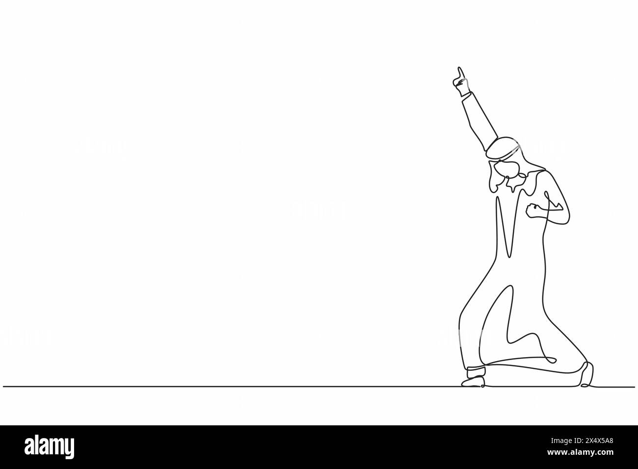 Continuous one line drawing happy Arab businessman standing with raise ...