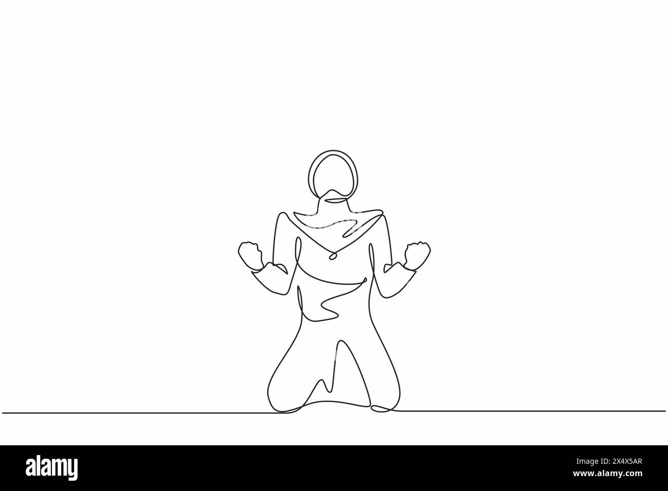 Continuous one line drawing happy Arab businesswoman kneeling with both ...