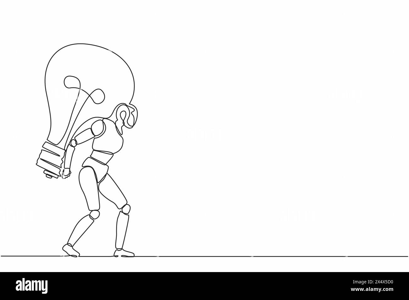 Single continuous line drawing robot carrying heavy big lightbulb ... Single continuous line drawing robot carrying heavy big lightbulb ...