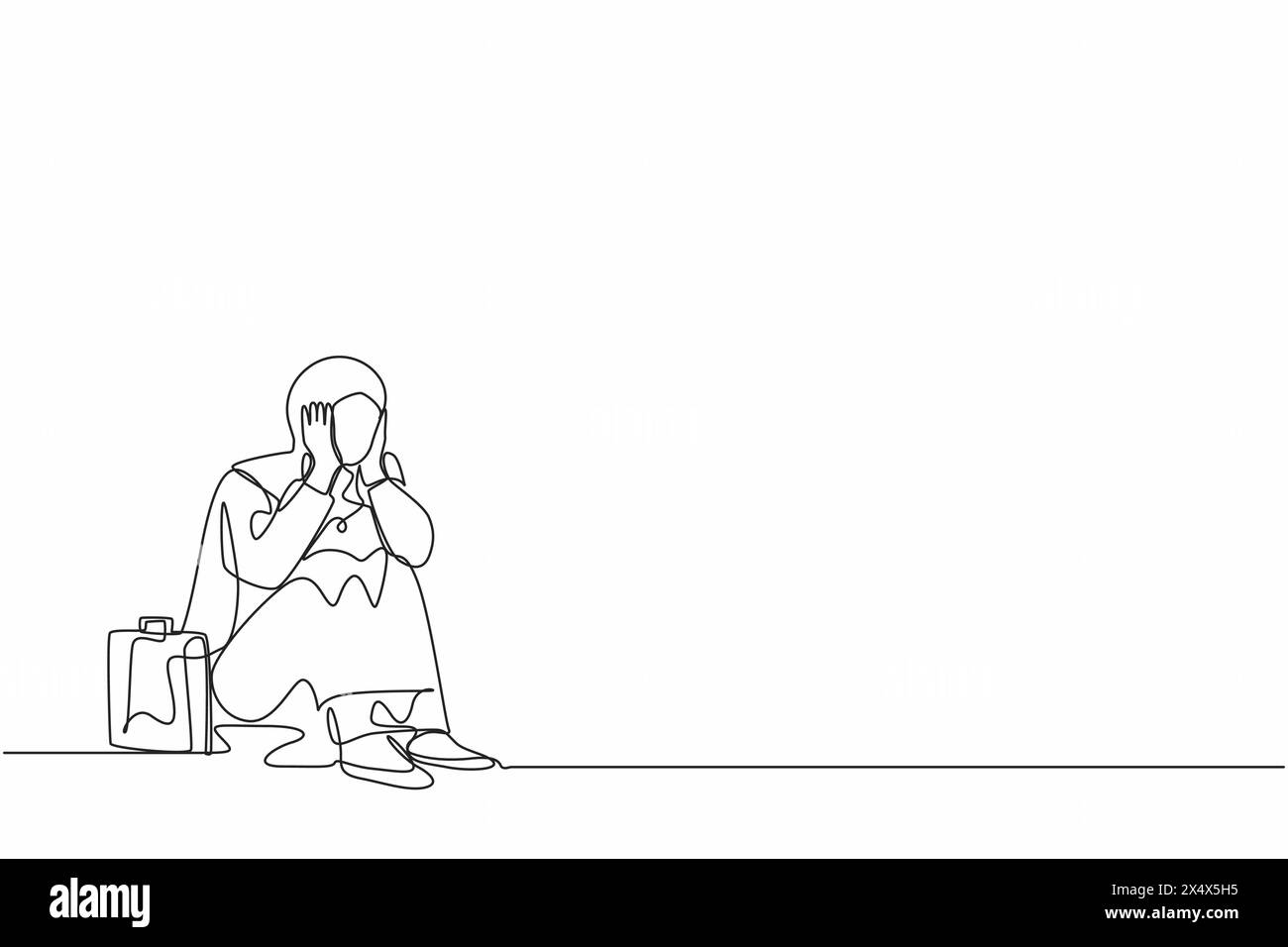 Continuous one line drawing sad Arabian businesswoman cover her face by ...
