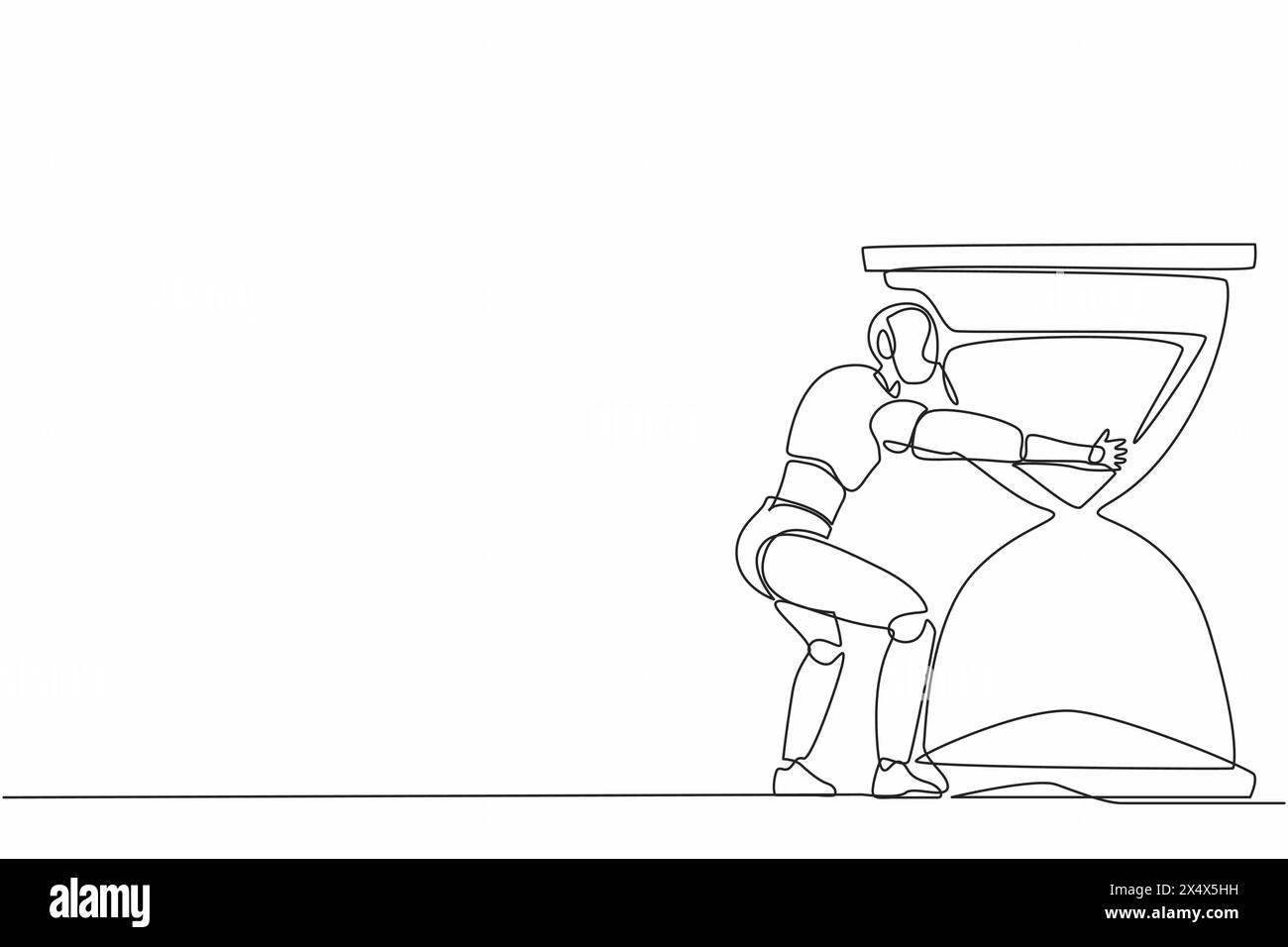 Single continuous line drawing robots hugging huge hourglass. Modern ... Single continuous line drawing robots hugging huge hourglass. Modern ...
