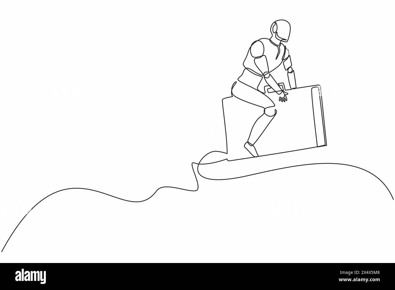 Single continuous line drawing robot riding and flying with briefcase ...