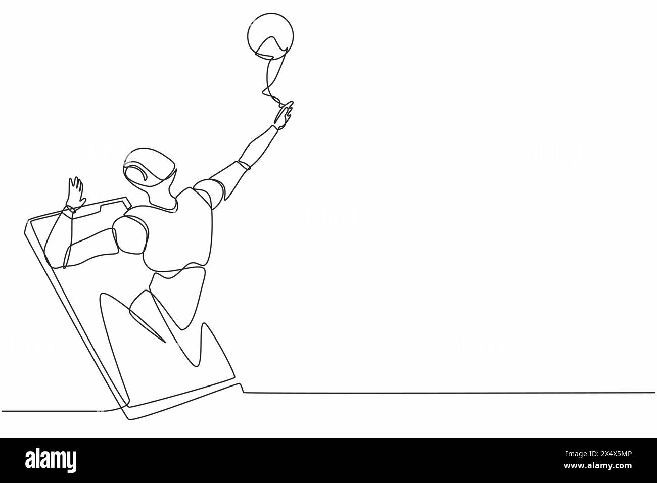 Single one line drawing robot come out from cellular phone and doing ...