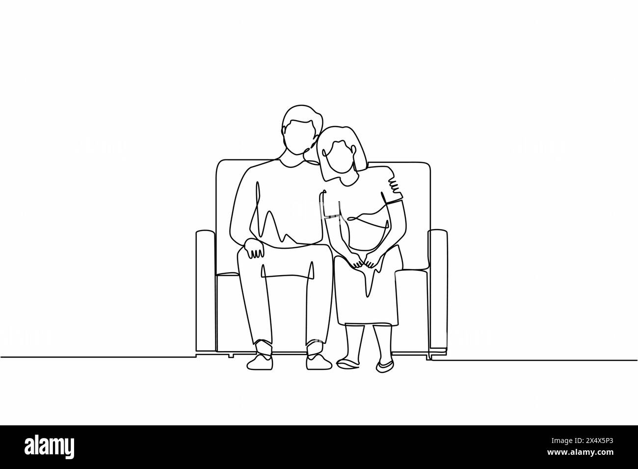 Single continuous line drawing man comforting sad woman. Male ...