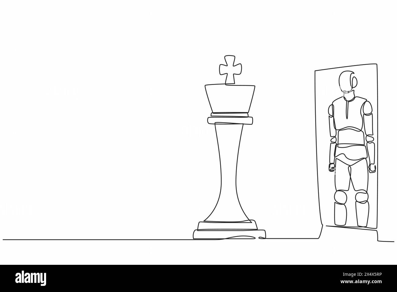 Single continuous line drawing robots standing in front of mirror ... Single continuous line drawing robots standing in front of mirror ...