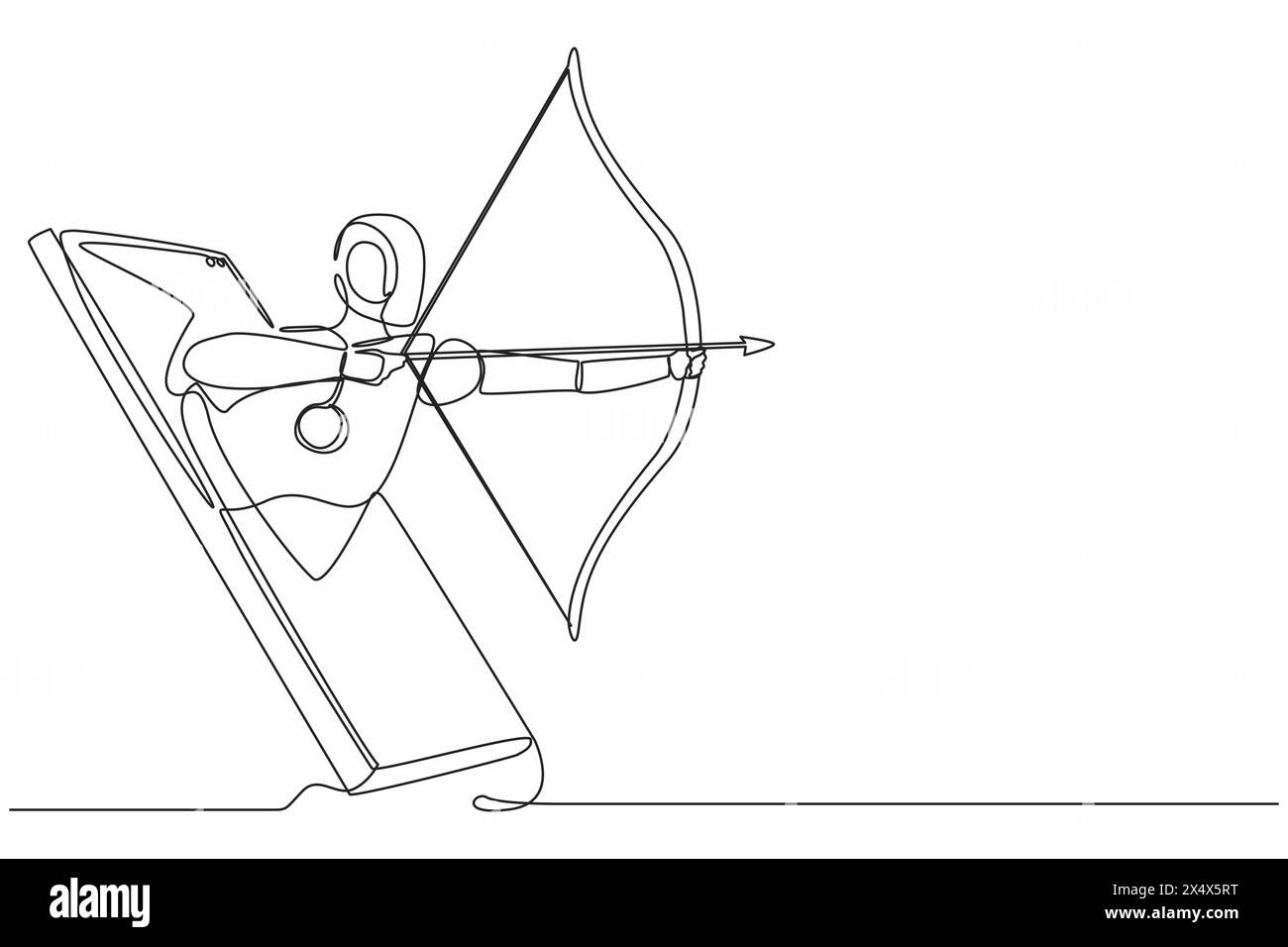 Continuous one line drawing robots come out from cellular phone holding ...