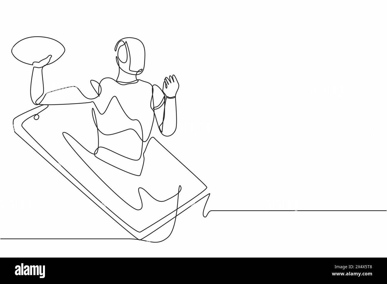 Single one line drawing robot come out from cellular phone and throw ...