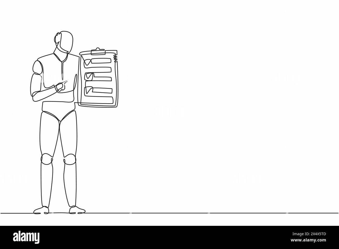 Single continuous line drawing robots standing and pointing clipboard ... Single continuous line drawing robots standing and pointing clipboard ...