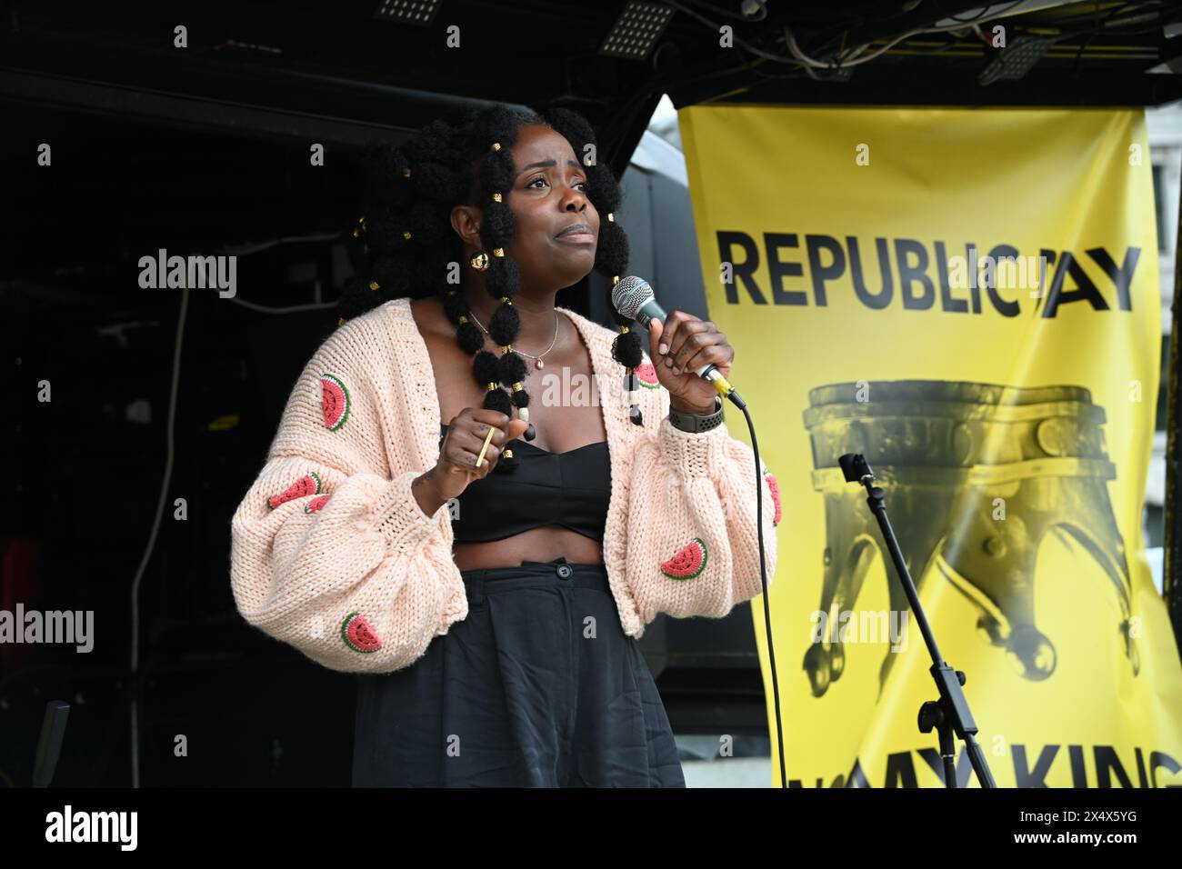Trafalgar Square, London, UK. 5th May, 2024. Speaker Kelechi Okafor, at ...