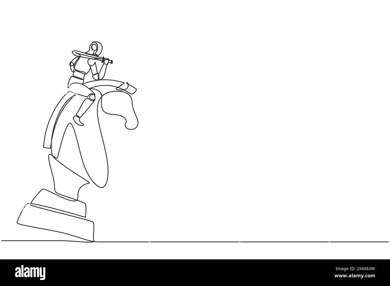 Single continuous line drawing robots riding big chess horse knight ... Single continuous line drawing robots riding big chess horse knight ...