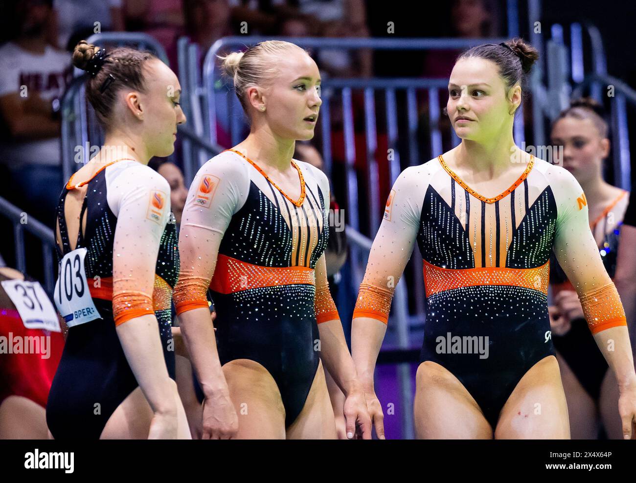 RIMINI - Tisha Volleman, Lieke Wevers and Elze Geurts in action during ...