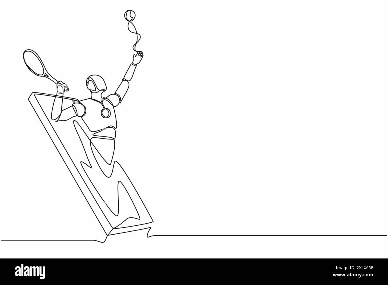 Single one line drawing robot come out from cellular phone and serve ...