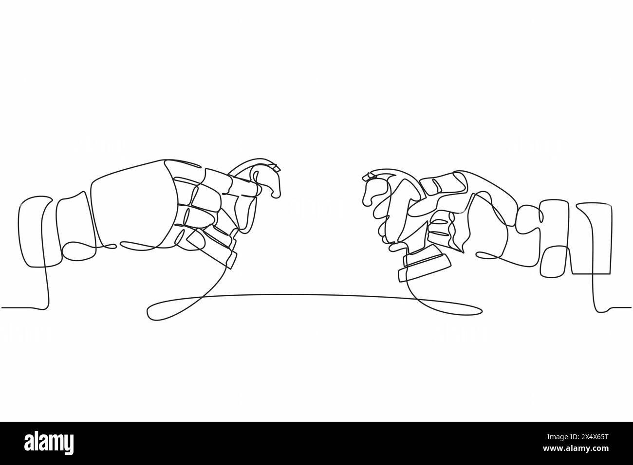 Continuous one line drawing robots hands holding knight horse chess ...