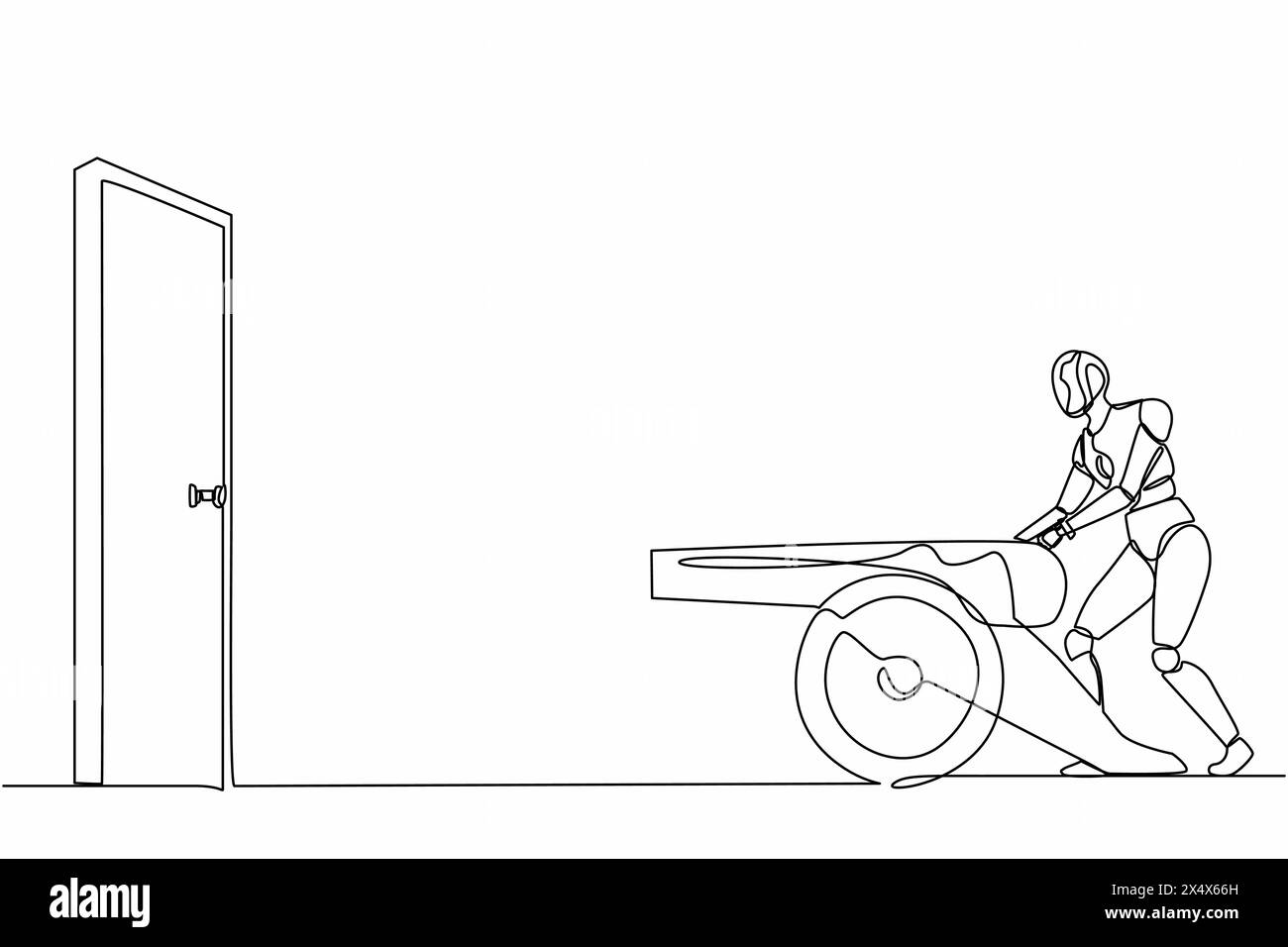 Continuous one line drawing robots ignites cannon in front of door to ...