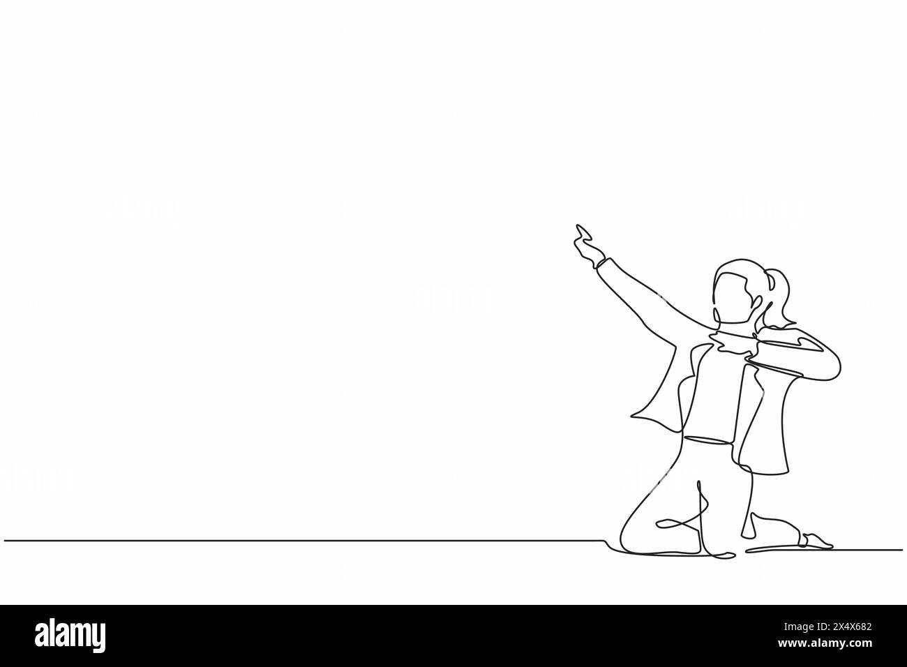 Continuous one line drawing happy businesswoman kneeling with ...