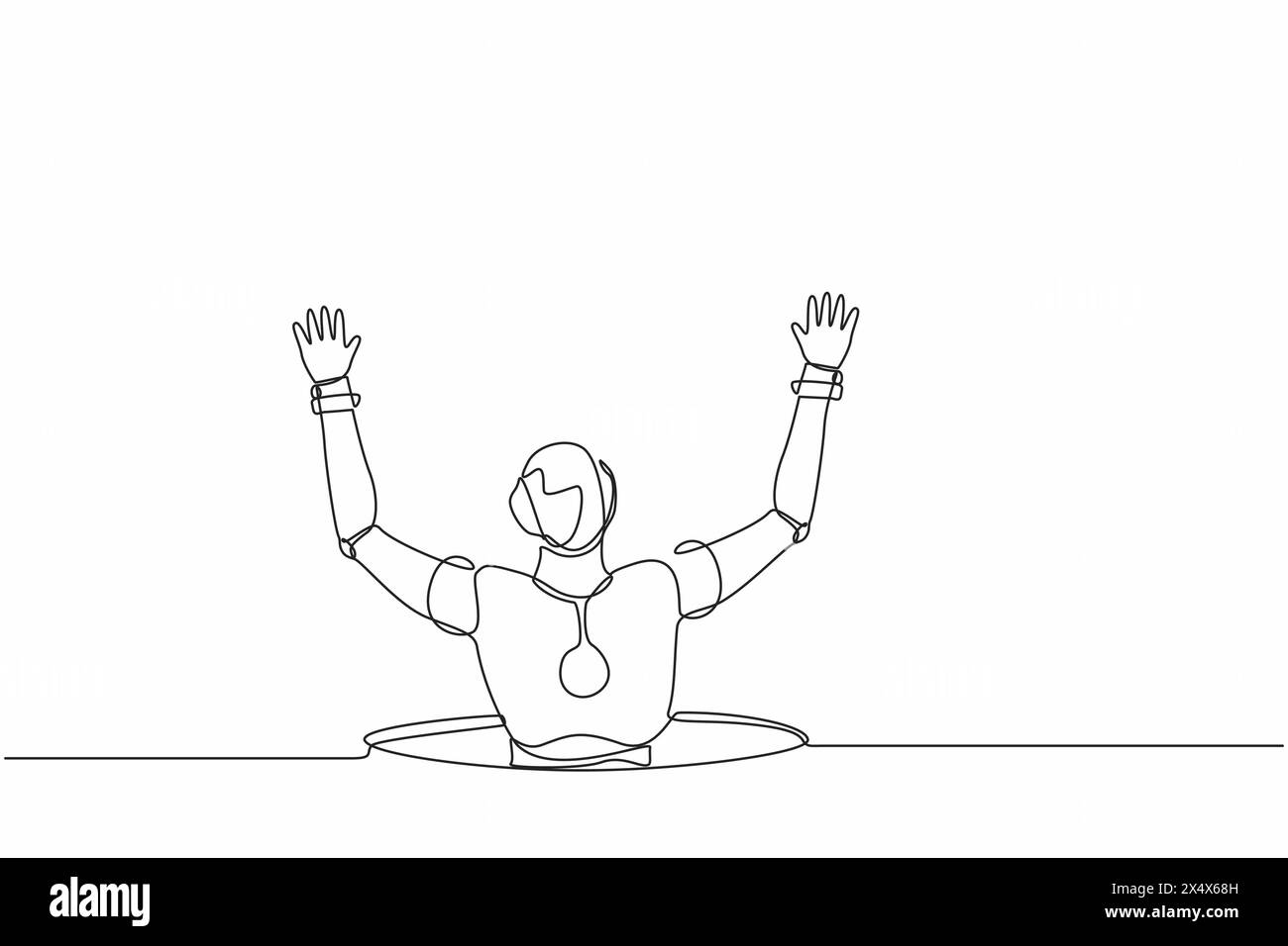 Single continuous line drawing robot fell into manhole underground ...