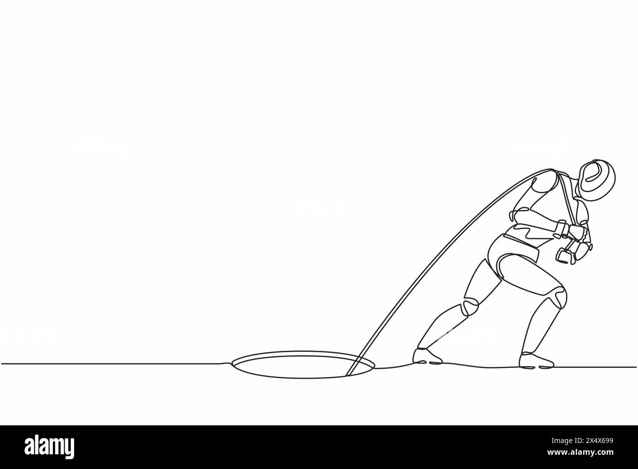 Single one line drawing robot trying hard pulling rope to drag ... Single one line drawing robot trying hard pulling rope to drag ...