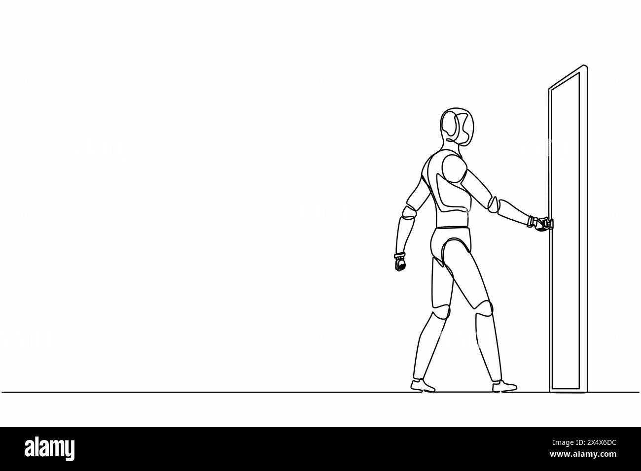 Single continuous line drawing robots holding door knob and enter work ... Single continuous line drawing robots holding door knob and enter work ...